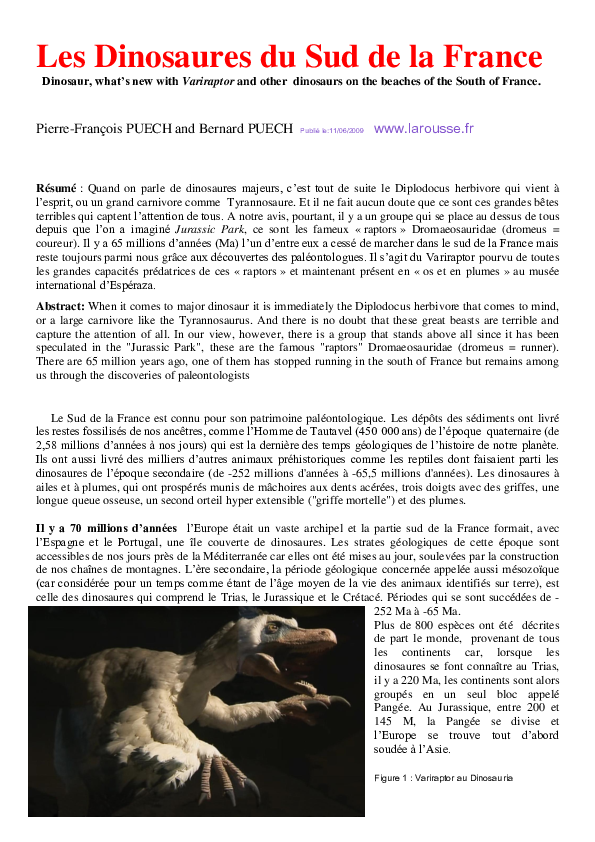 (PDF) Les Dinosaures du Sud de la France - Dinosaur, what’s new with ...