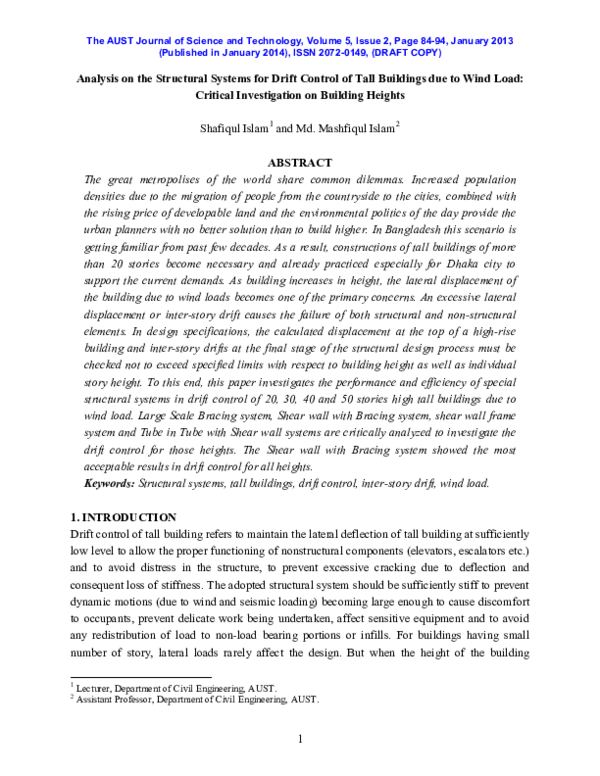 (PDF) Analysis on the Structural Systems for Drift Control of Tall Buildings due to Wind Load ...
