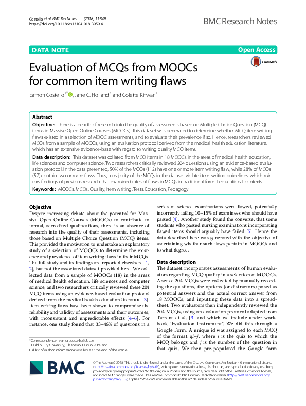 (PDF) Evaluation of MCQs from MOOCs for common item writing flaws
