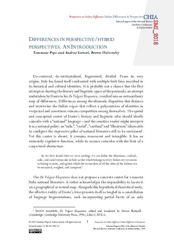 (PDF) "Differences in Perspective/Hybrid Perspectives. An Introduction ...
