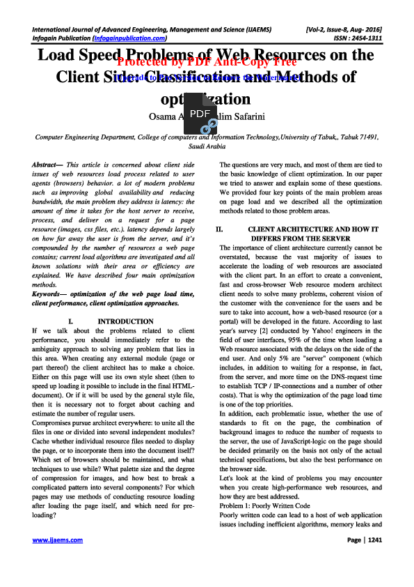 (PDF) Load Speed Problems of Web Resources on the Client Side: Classification and Methods of ...