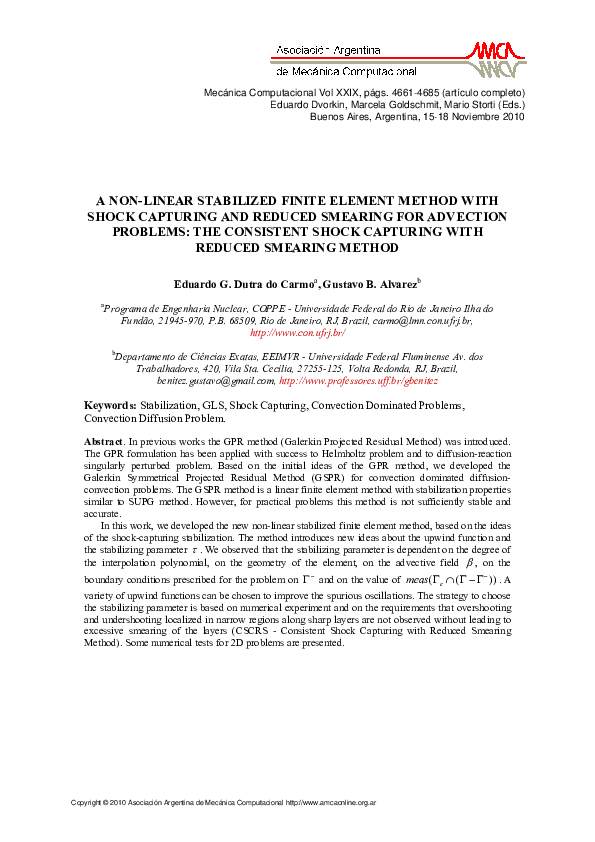 (PDF) A NON-LINEAR STABILIZED FINITE ELEMENT METHOD WITH SHOCK CAPTURING AND REDUCED SMEARING ...