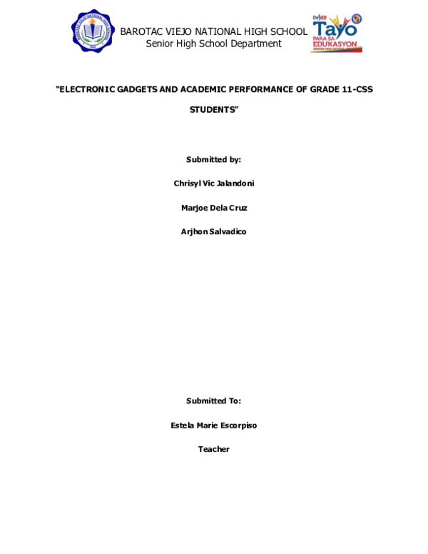 (DOC) " ELECTRONIC GADGETS AND ACADEMIC PERFORMANCE OF GRADE 11-CSS ...