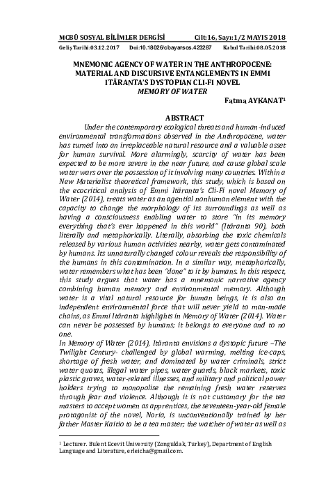 (PDF) Mnemonic Agency of Water in the Anthropocene: Material and Discursive Entanglements in ...