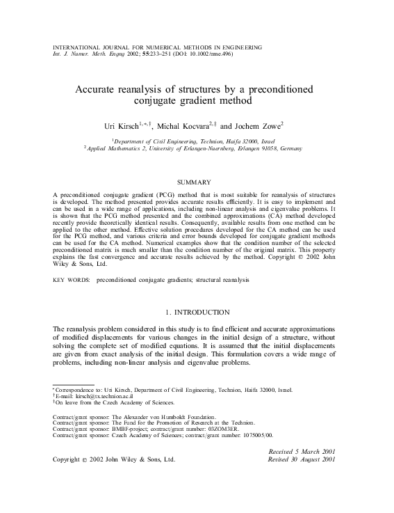 (PDF) Accurate reanalysis of structures by a preconditioned conjugate gradient method