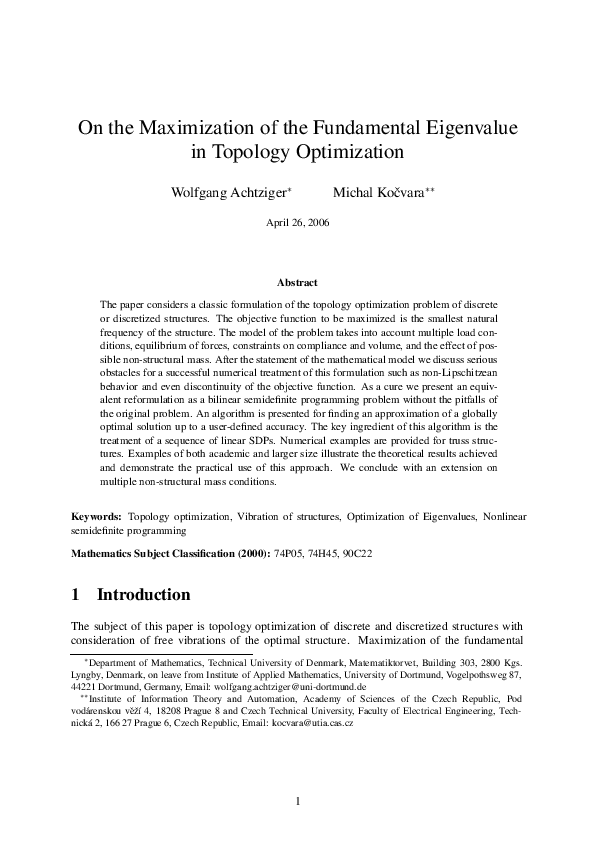 (PDF) On the maximization of the fundamental eigenvalue in topology optimization