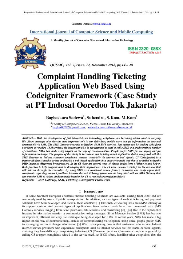 (PDF) Complaint Handling Ticketing Application Web Based Using Codeigniter Framework (Case Study ...