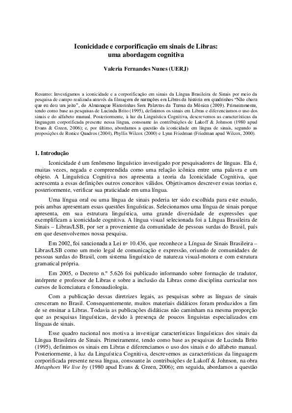 (PDF) Iconicidade e corporificação em sinais de Libras: uma abordagem ...