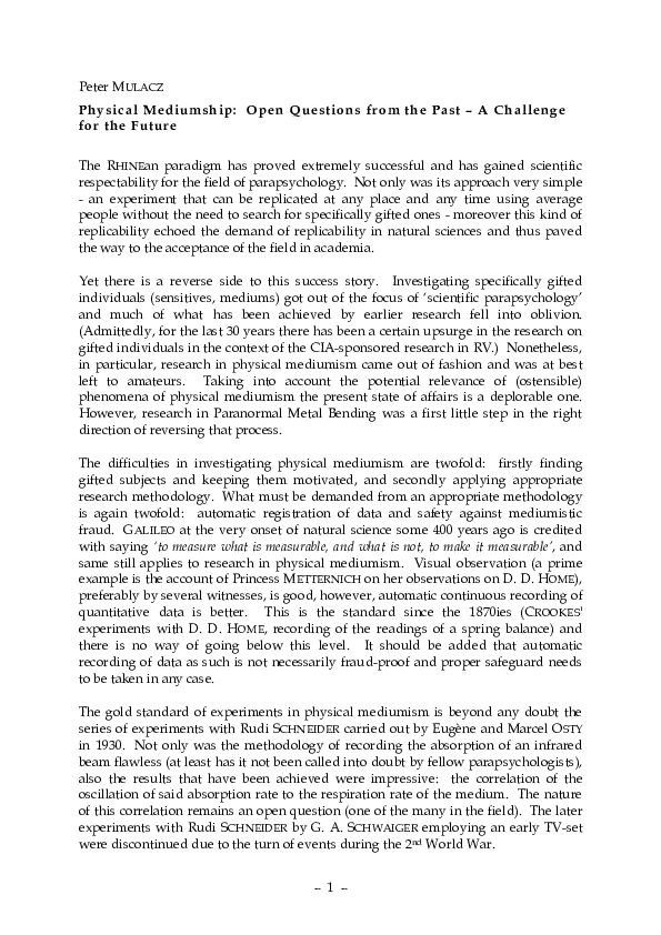 (PDF) Physical Mediumism | Peter Mulacz - Academia.edu