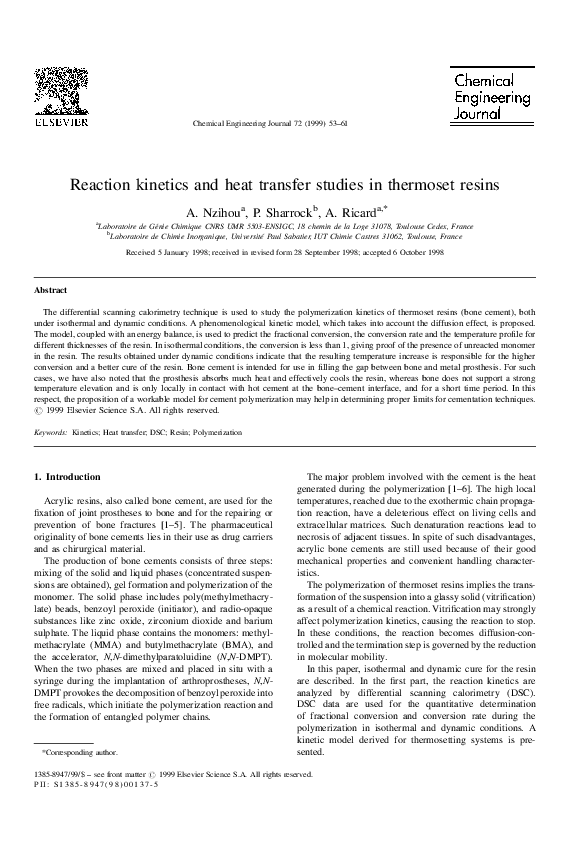 (PDF) Reaction kinetics and heat transfer studies in thermoset resins