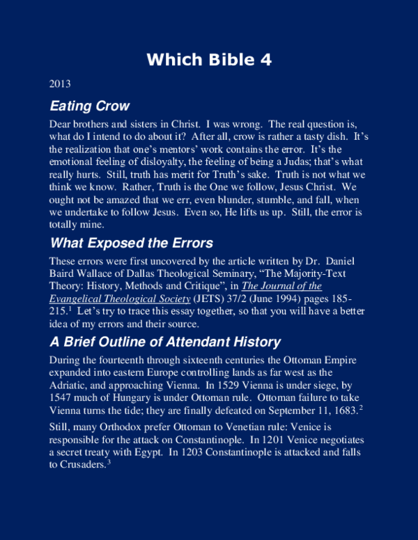 (PDF) Bibliology 4, Which Bible?