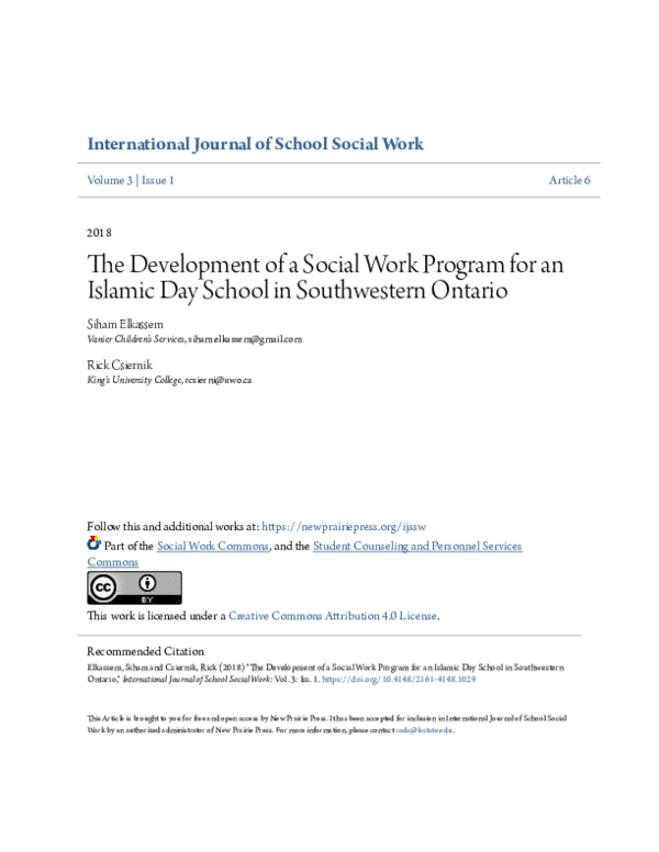 (PDF) The Development of a Social Work Program for an Islamic Day ...