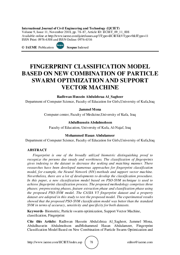 Pdf Fingerprint Classification Model Based On New Combination Of Particle Swarm Optimization