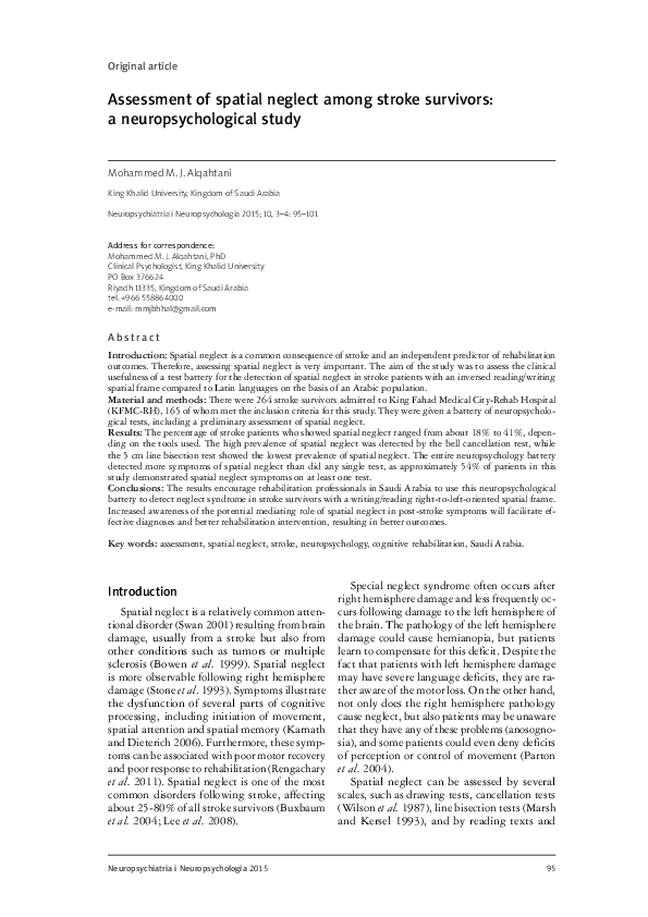 (PDF) Spatial Neglect Assessment in Stroke Survivors