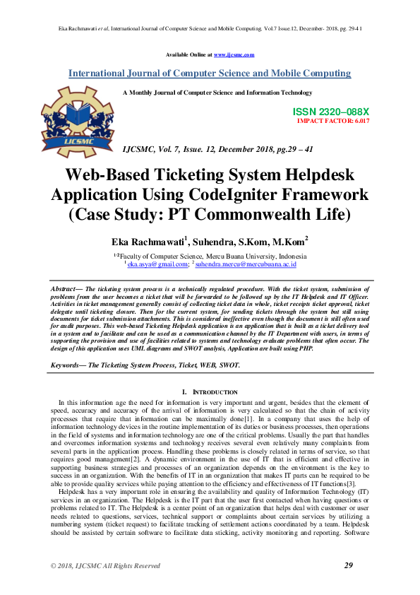 (PDF) Web-Based Ticketing System Helpdesk Application Using CodeIgniter Framework (Case Study ...