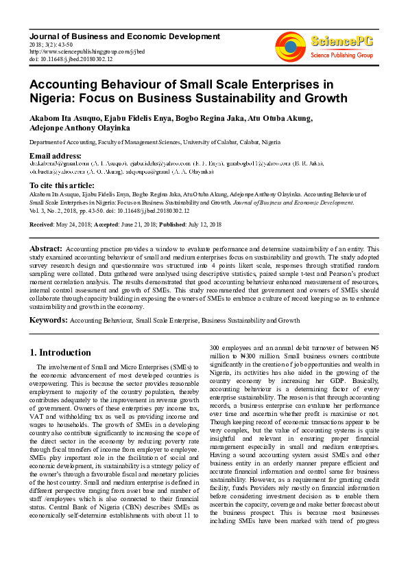 (PDF) Accounting Behaviour of Small Scale Enterprises in Nigeria: Focus ...
