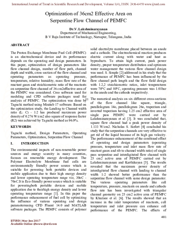 (PDF) Optimization of 36cm2 Effective Area on Serpentine Flow Channel of PEMFC