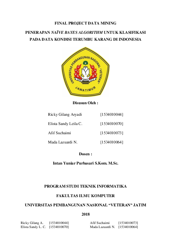 Doc Final Project Data Mining Penerapan NaÏve Bayes Algorithm Untuk Klasifikasi Pada Data