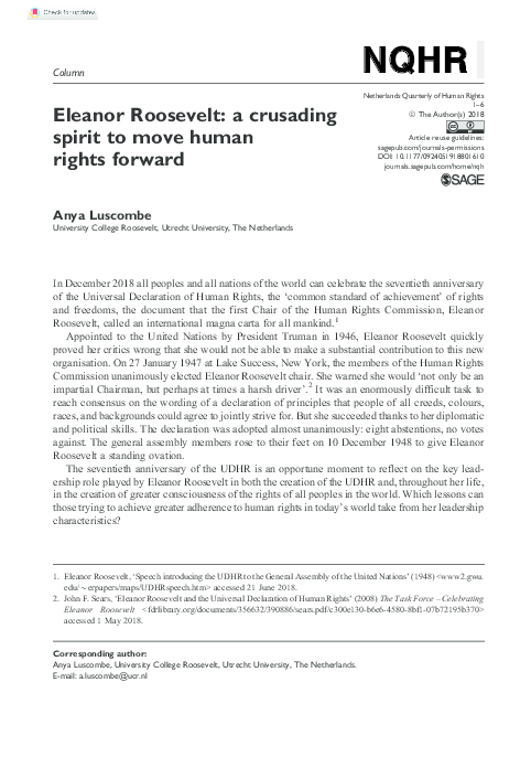 (PDF) Eleanor Roosevelt: a crusading spirit to move human rights forward
