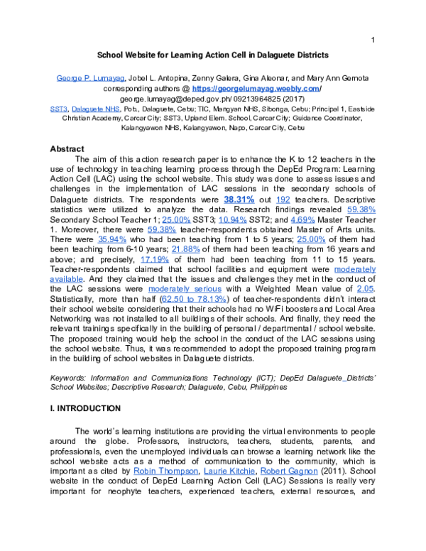 (PDF) School Website for Learning Action Cell in Dalaguete Districts