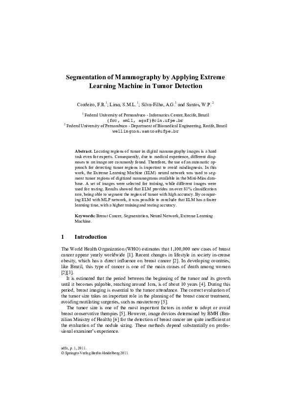 Pdf Segmentation Of Mammography By Applying Extreme Learning Machine In Tumor Detectionpdf