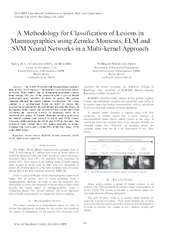 Pdf A Methodology For Classification Of Lesions In Mammographies Using Zernike Moments Elm