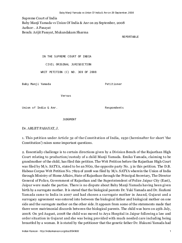 (PDF) Baby Manji Yamada vs Union Of India Anr on 29 September 2008