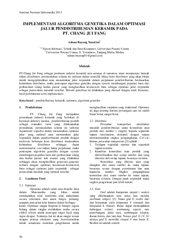 (PDF) IMPLEMENTASI ALGORITMA GENETIKA DALAM OPTIMASI JALUR ...