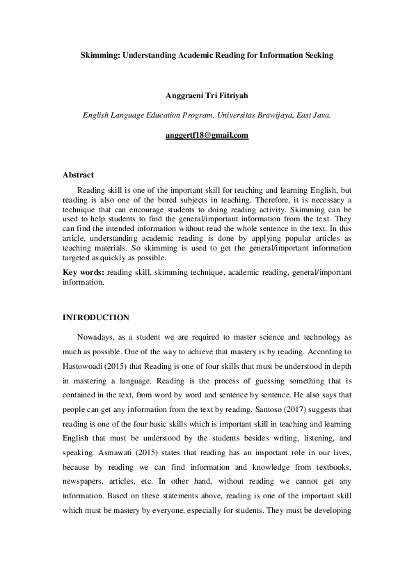 (DOC) Skimming: Understanding Academic Reading for Information Seeking