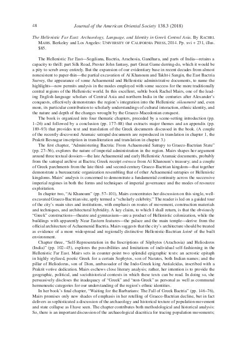 (PDF) Review of Rachel Mairs, The Hellenistic Far East: Archaeology ...