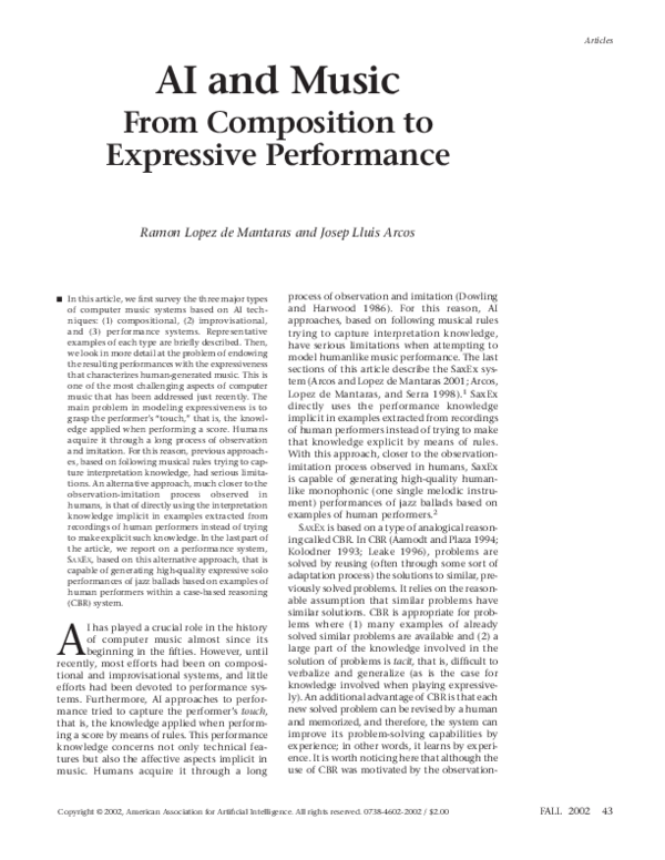 (PDF) AI and music: From composition to expressive performance