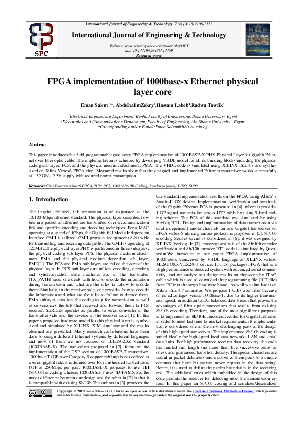 Pdf Fpga Implementation Of 1000base X Ethernet Physical Layer Core