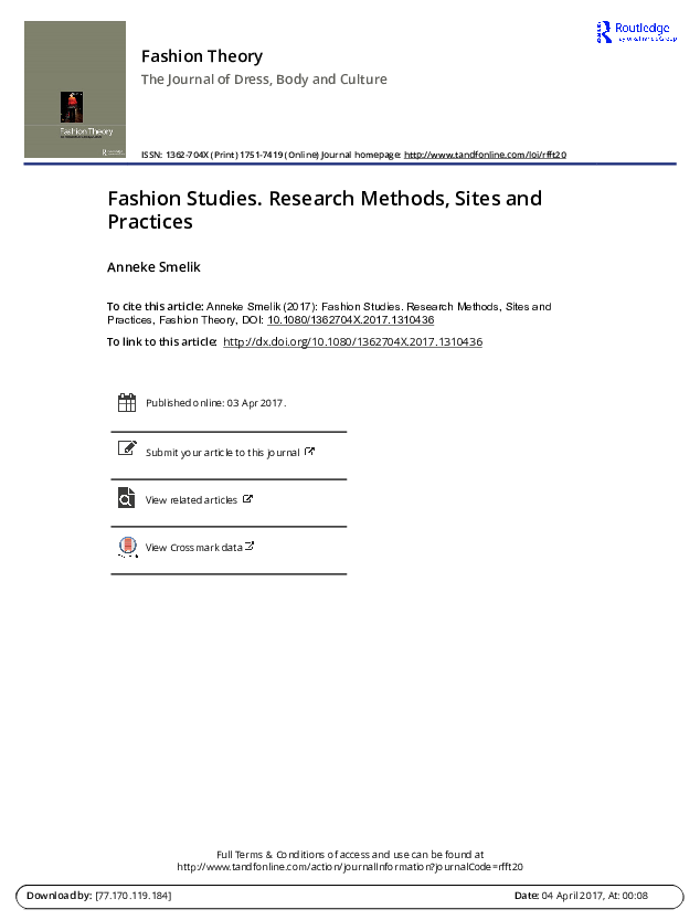 (PDF) Review of: Fashion Studies. Research Methods, Sites and Practices
