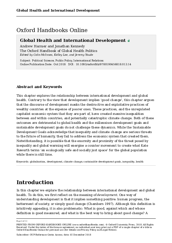 (PDF) Global Health and International Development (Oxford Handbook of ...