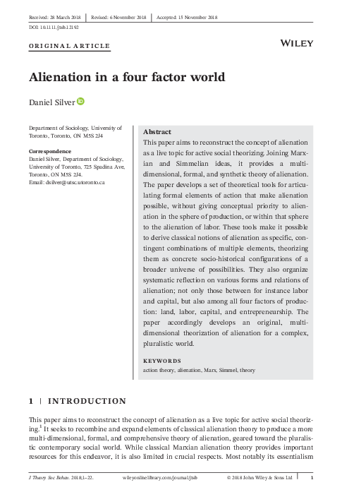 (PDF) Alienation in a Four Factor World