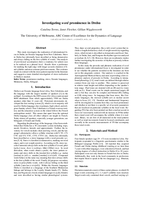 (PDF) Investigating word prominence in Drehu