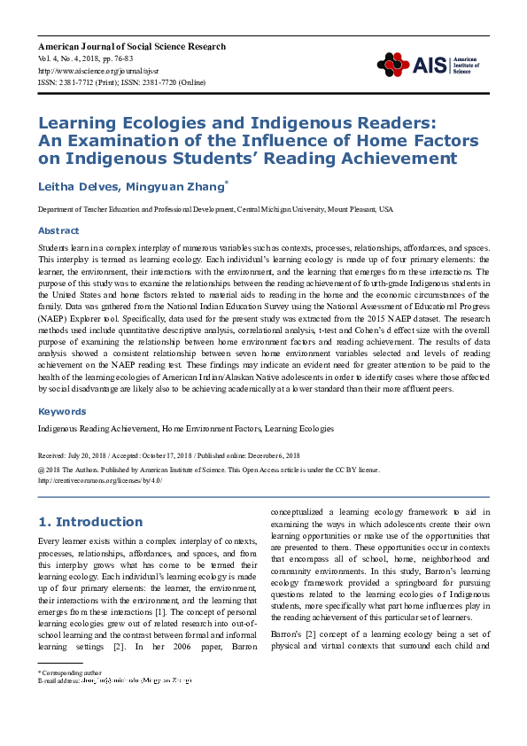 (PDF) Learning Ecologies and Indigenous Readers: An Examination of the ...