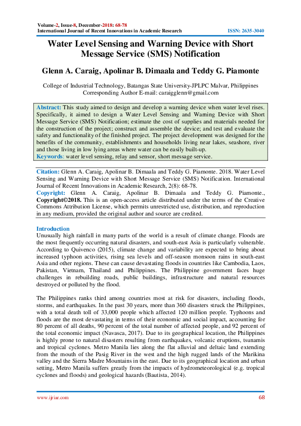 (PDF) Water Level Sensing and Warning Device with Short Message Service ...