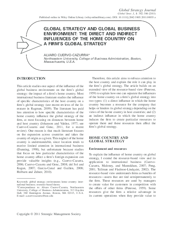 (PDF) Global strategy and global business environment: The direct and ...