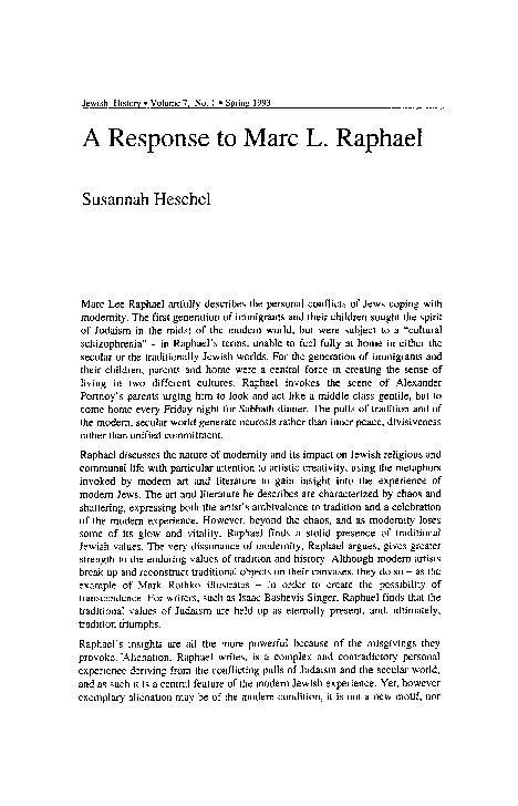 (PDF) Susannah Heschel, “A Response to Marc Lee Raphael,” Jewish ...