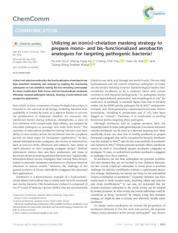 (PDF) Utilizing an iron(III)-chelation masking strategy to prepare mono ...