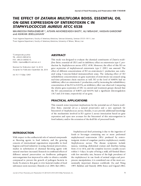 (PDF) THE EFFECT OF ZATARIA MULTIFLORA BOISS. ESSENTIAL OIL ON GENE ...