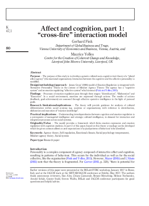 (PDF) Affect and cognition, part 1: " cross-fire " interaction model