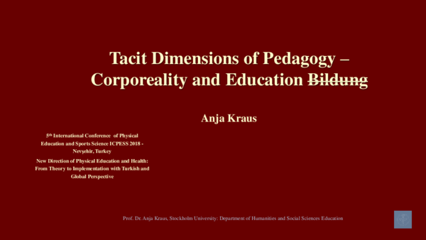 (PPT) Tacit Dimensions of Pedagogy – Corporeality and Education PPT