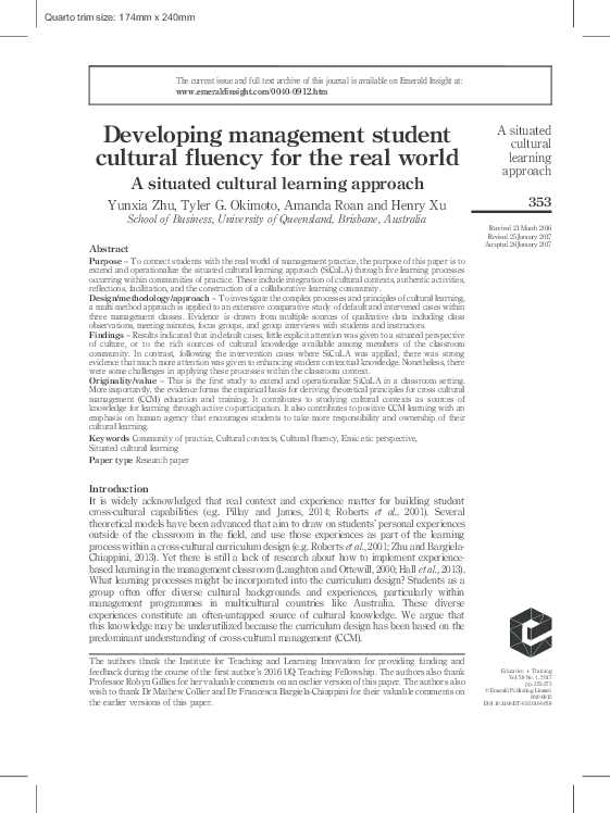 (PDF) Developing management student cultural fluency for the real world ...