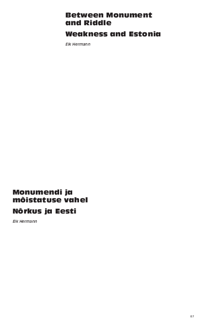(PDF) Between Monument and Riddle: Weakness and Estonia | Eik Hermann ...