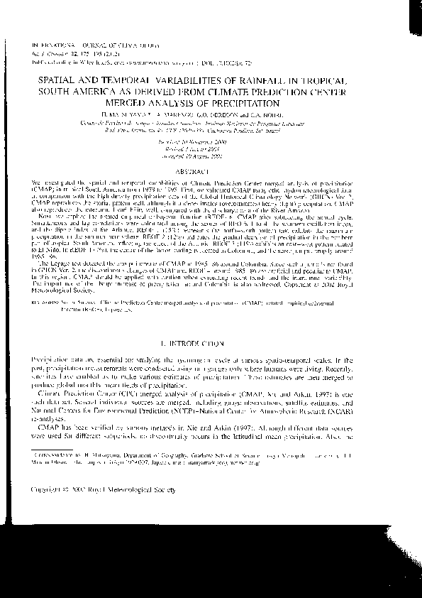 Pdf Spatial And Temporal Variabilities Of Rainfall In Tropical South America As Derived From