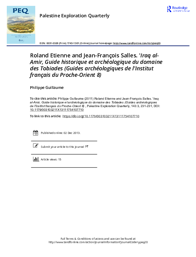 (PDF) Roland Etienne and Jean-François Salles. 'Iraq al- Amir, Guide ...