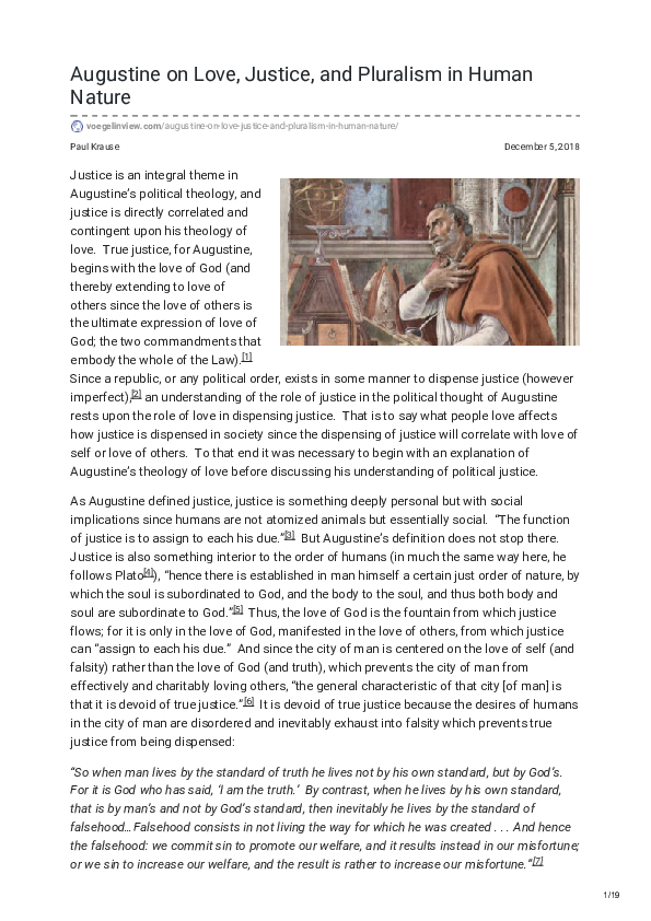 (PDF) Augustine on Love, Justice, and Pluralism in Human Nature