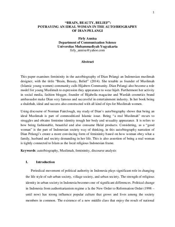 (PDF) " BRAIN, BEAUTY, BELIEF " : POTRAYING AN IDEAL WOMAN IN THE AUTO ...